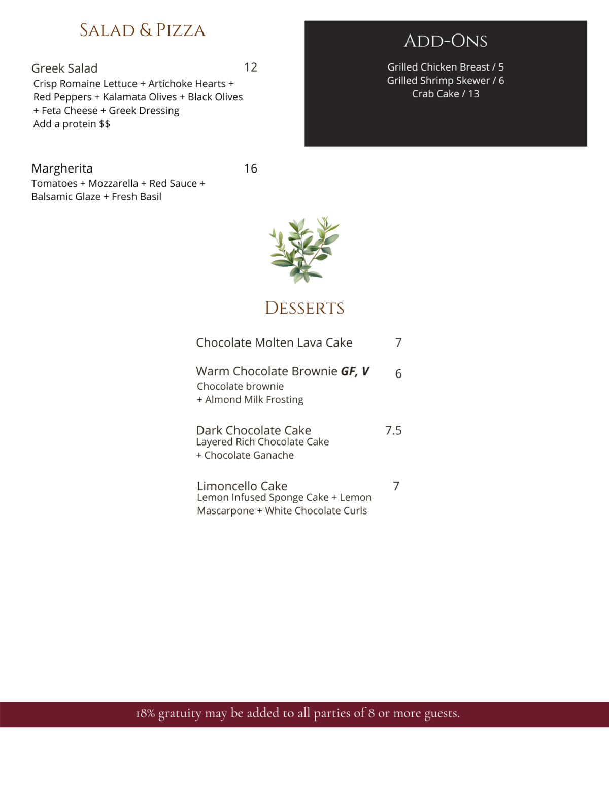 Restaurant Menu - Grand River Cellars Winery & Restaurant