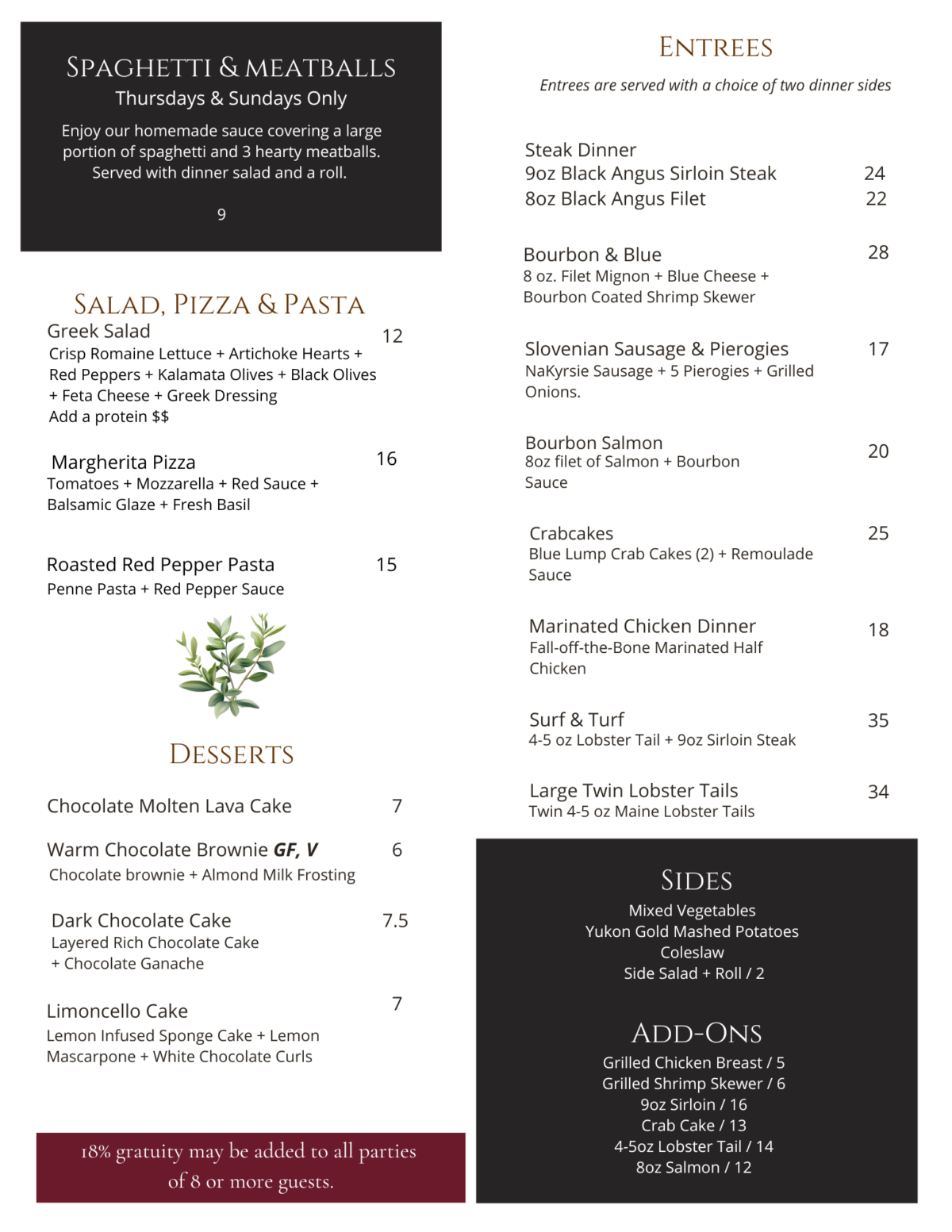 Restaurant Menu - Grand River Cellars Winery & Restaurant