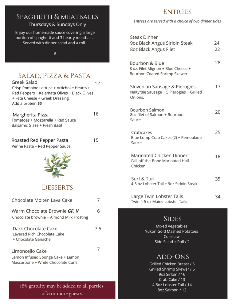 Restaurant Menu - Grand River Cellars Winery & Restaurant