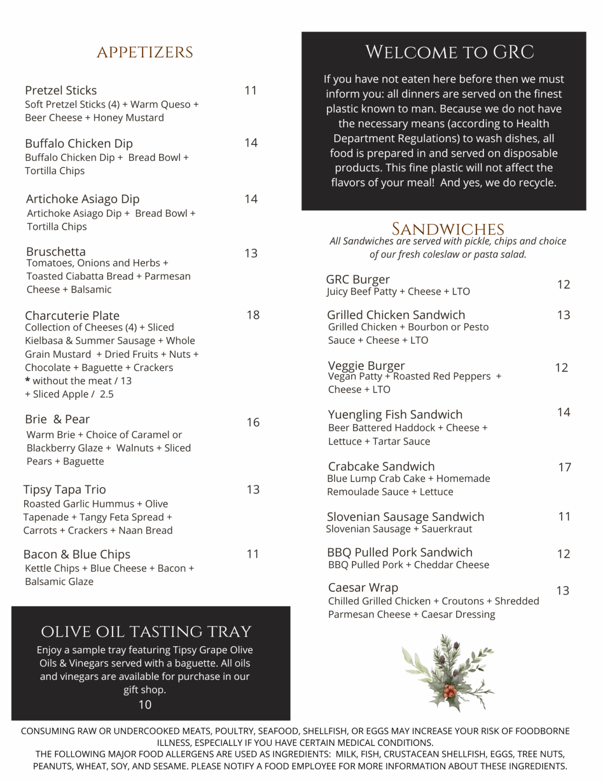 Restaurant Menu - Grand River Cellars Winery & Restaurant